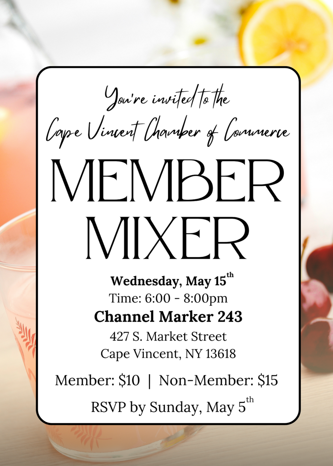 2024 May Member Mixer - Welcome to Cape Vincent!